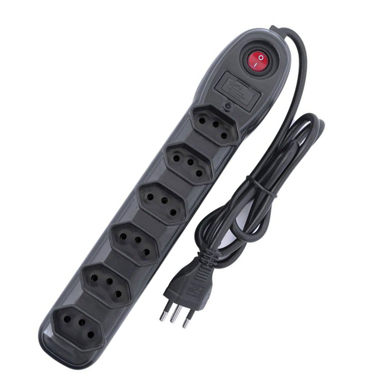 Filtro de Linha com 6 Tomadas PP Circular 3x0,75 com 1 Metro Preto - Megatron - Filtro De Linha ...