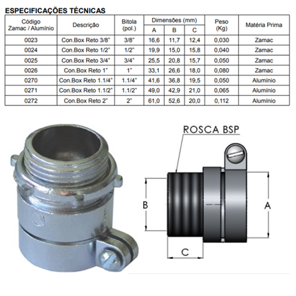 Conector Box Reto Alumínio 1.1/2'' - Inca - Conector Box Reto Alumínio ...