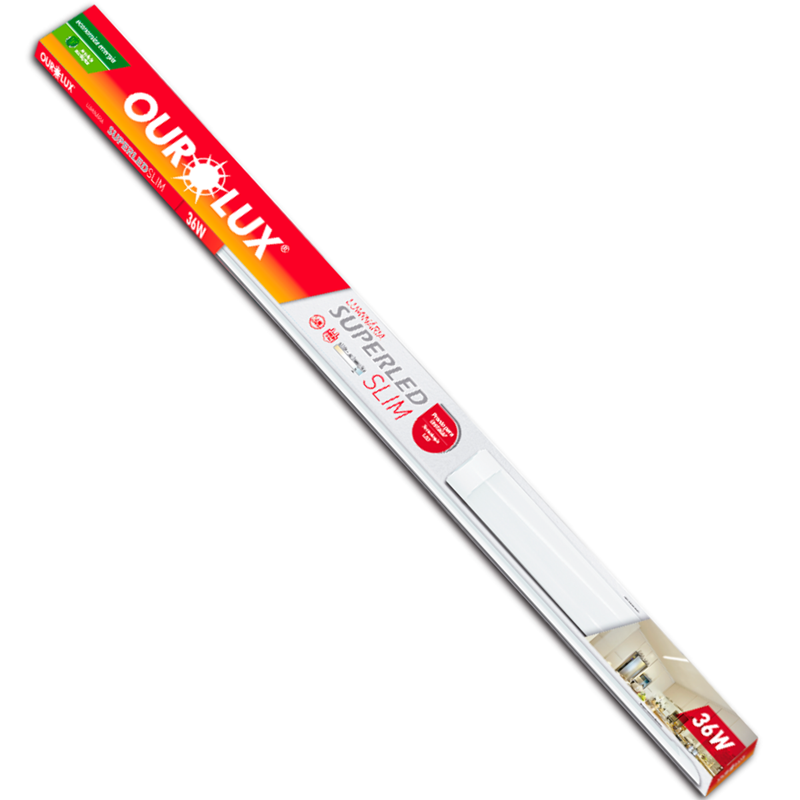 Luminária Sobrepor Slim Led 120cm 36W Bivolt 6500K - Ourolux ... Luminária Sobrepor Slim Led 120cm 36W Bivolt 6500K - Ourolux ...