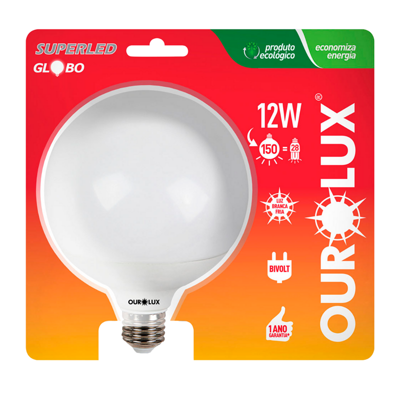 Lâmpada Globo Superled 12W Bivolt 6500K E=27 20420 - Ourolux - Lâmpada ...