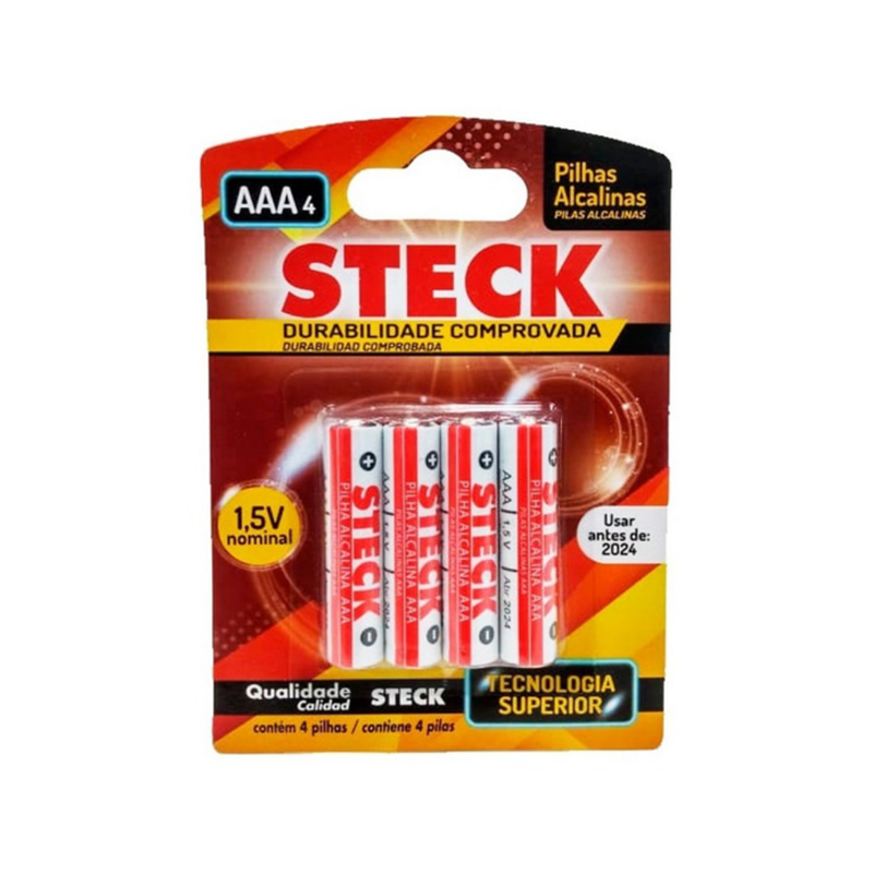 Pilhas Alcalinas 1,5V Tipo Aaa Pack com 4 Pecas - Steck - Pilhas ...