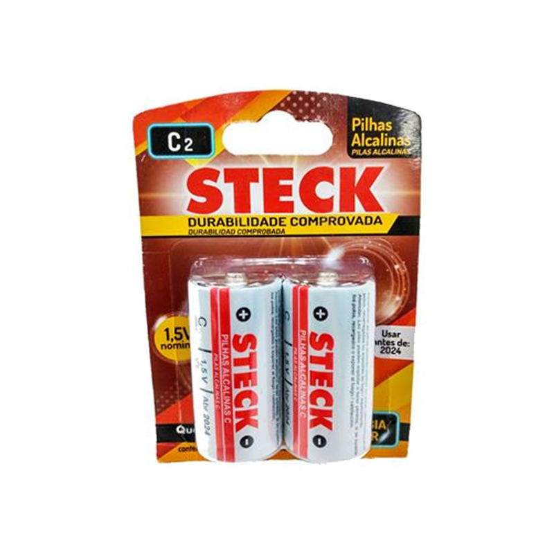 Pilhas Alcalinas 1,5V Tipo C Pack com 2 Pecas - Steck - Pilhas ...