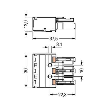 Conector Winsta Macho 3 Polos 770-223 - Wago - Conector Winsta Fêmea 3 Polos 770-223 - Wago - Wago