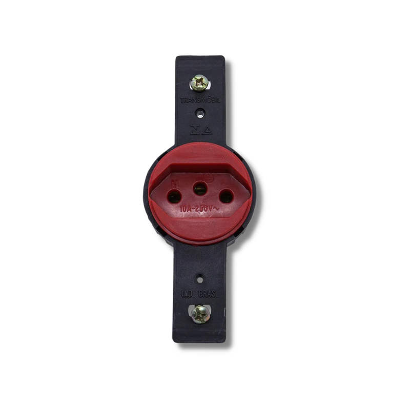 Tomada 2P+T Redonda para Condulete 10A Padrão Brasileiro Vermelha sem Placa 23077N - Transmóbil ...