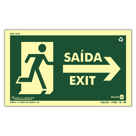 Placa de Sinalização Fotoluminescente 25x15cm (Paf321) Saída/Exit Seta ...
