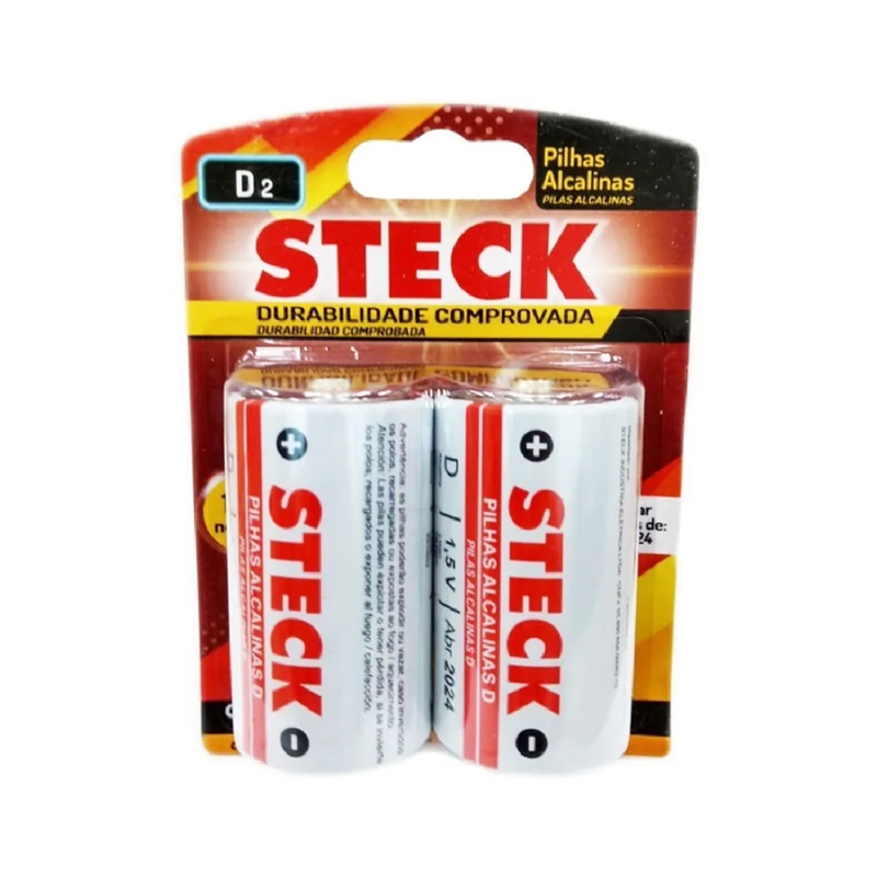 Pilhas Alcalinas 1,5V Tipo D Pack com 2 Peças - Steck - Pilhas ...