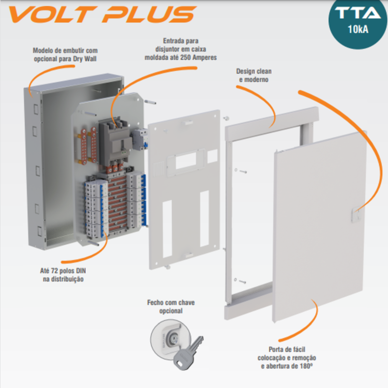 Quadro De Distribuição Sobrepor 60 Disjuntores Din 250A Volt Plus Q25 ...